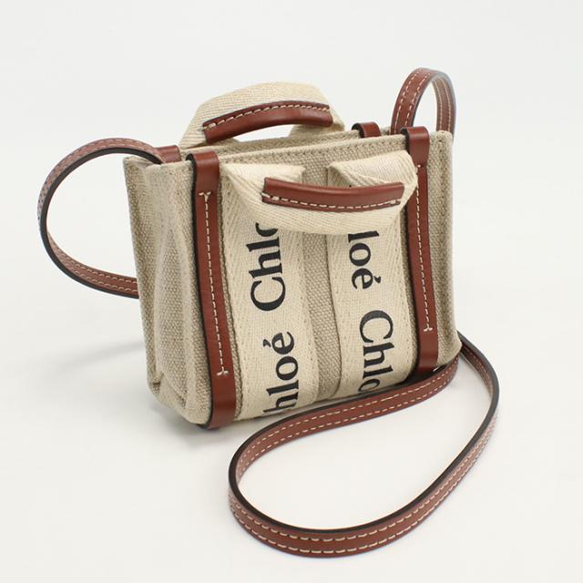 Chloe クロエ ナノトートバッグ ウッディ トートバッグ リネンキャンバス 【中古】 レディース
