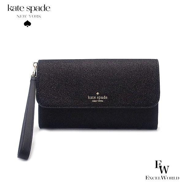 ケイトスペード 財布 KATESPADE アウトレット 二つ折り長財布 KE447 001 グリッター ラメ ブラック エクセルワールド  レディース ブランド mk