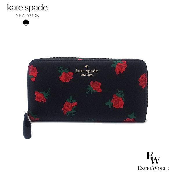 ケイトスペード 財布 KATESPADE アウトレット 長財布 ラウンドジップ KE616 001 ローズプリントナイロン ブラックマルチ エクセルワールド  レディース ブランド mk