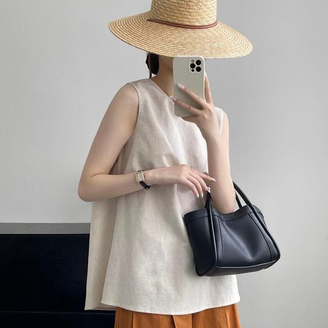 春夏レディースシンプル上品カットソーキャミソールインナー 着まわしコーデ 韓国ファッション ホワイト パープル 20代30代40代