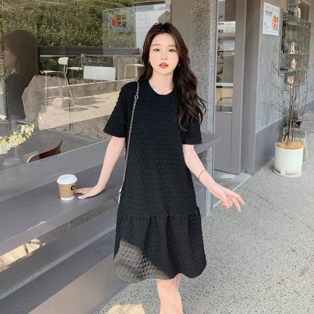 春新作 レディース 春夏 マタニティワンピース 膝丈 Aライン フレアワンピース 韓国風 半袖 エンボス 春秋 レトロ 大人可愛い