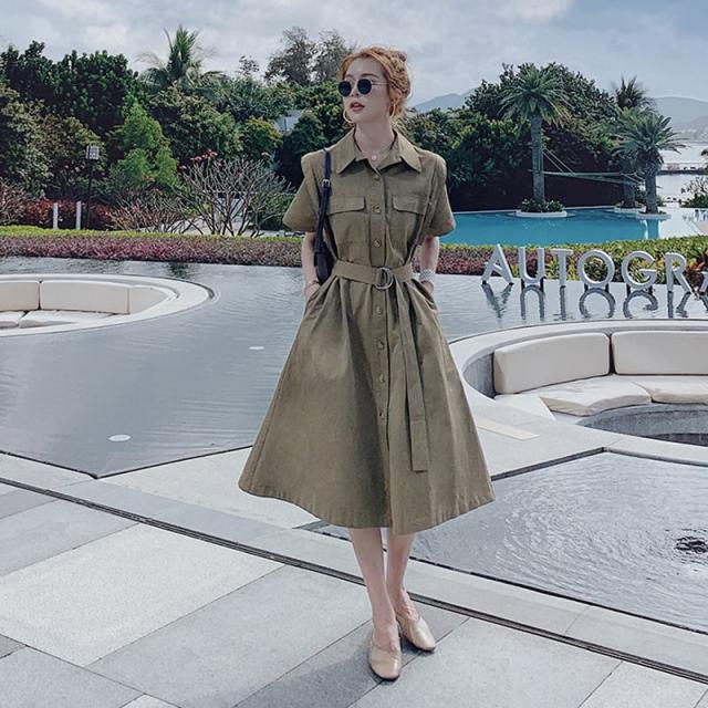 マタニティシャツワンピース 大きいサイズ Aライン ひざ下丈 半袖 韓国風 大人フェミニン 春夏 通勤 オフィスカジュアル お出かけ向け