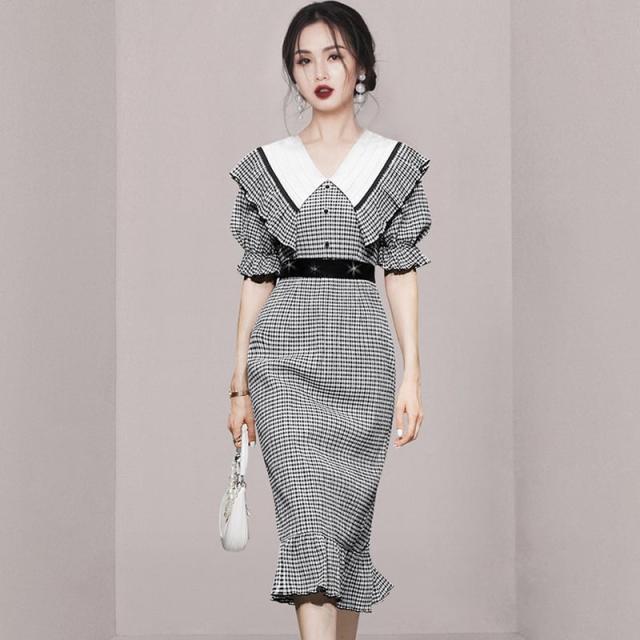 ワンピース 春 ワンピース 夏 ランタンスリーブ フィッシュテール レディース ワンピース ひざ丈 ワンピース ひざ丈 ワンピース レディース カジュ