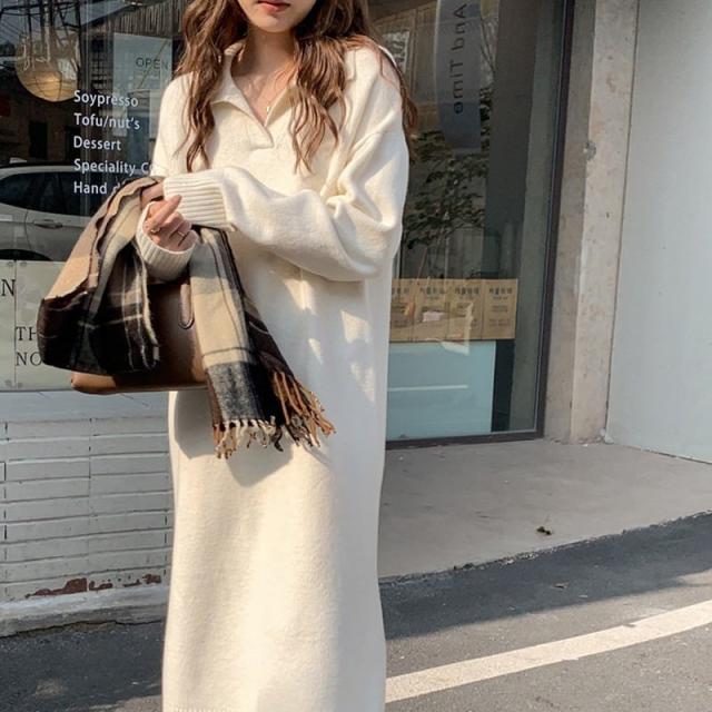 ワンピース 秋 冬 ロング マタニティ 無地 ロングワンピース フリーサイズ ゆったりサイズ レディース ロング丈 長袖 ニットワンピース 韓国ワンピ