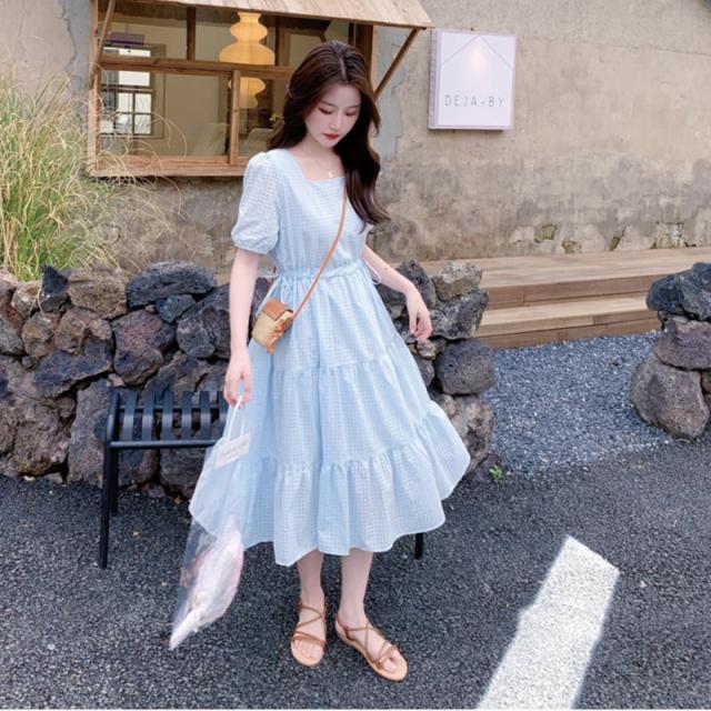 春新作 ワンピース 春 夏 ロング マタニティ チェック柄 ロングワンピース 大きいサイズ レディース ロング丈 韓国ワンピース 半袖 春秋 キャンデ