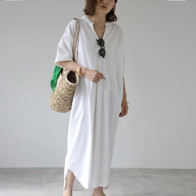 ワンピース 春 夏 ロング マタニティ 無地 大人可愛いワンピース ロングワンピース レディース ロング丈 五分袖 韓国ワンピース 春秋 ベージュ ネ 2