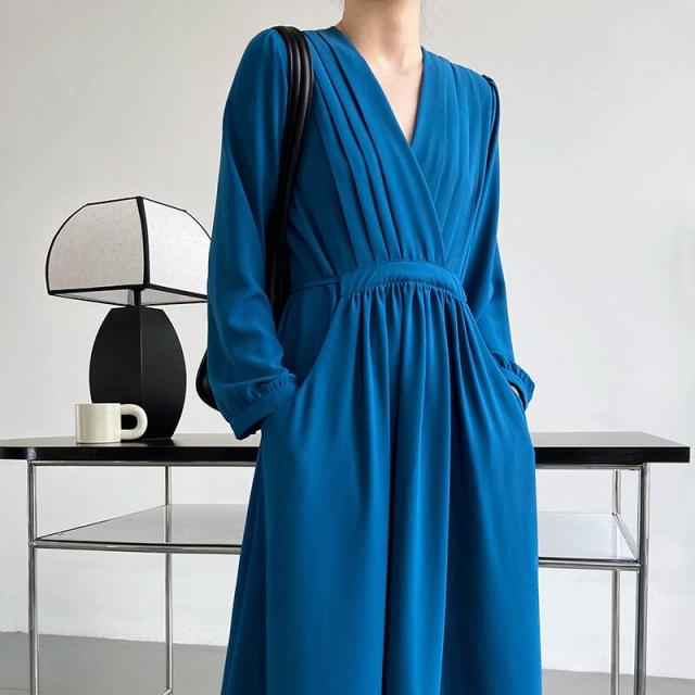 春新作 ワンピース 春 夏 ロング マタニティ 無地 ロングワンピース ロング丈 長袖ワンピ 韓国ワンピース 春秋 ブラック ブルー シンプル エレガ