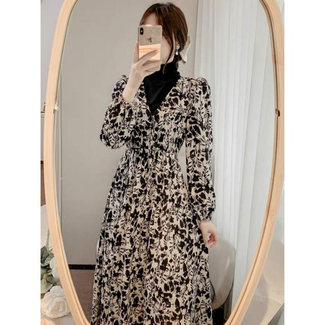 ワンピース 春 夏 ロング ロングワンピース 花柄 レディース ロング丈 長袖 韓国ワンピース ドレス 春秋