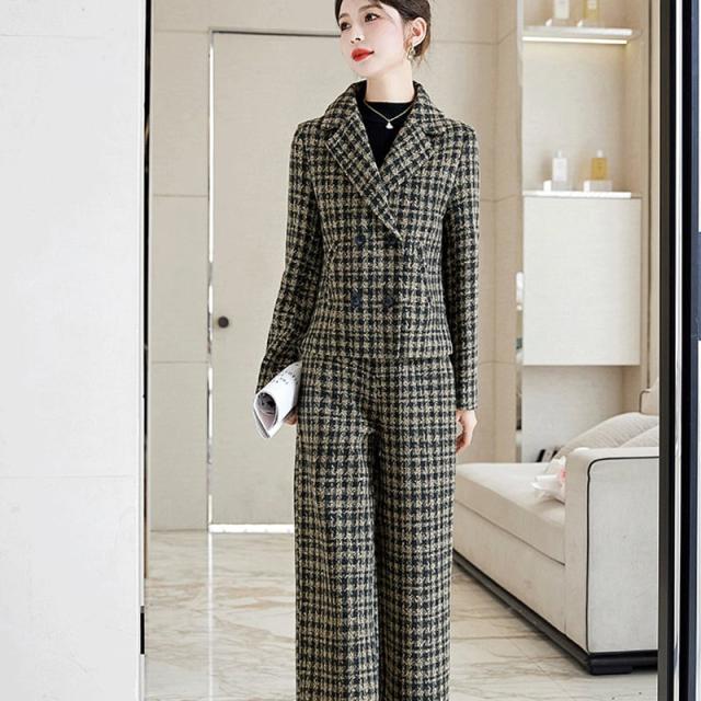 セットアップ レディース 上下レディースセットアップ 大きいサイズ 春 秋 冬 セットアップ スーツ 上品 かっこいい チェク柄 ブラック ベージュ