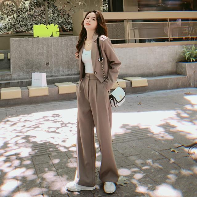セットアップ クロップド ジャケット ワイドパンツ スラックス ワントーン レディース 上下レディースセットアップ 春 夏 秋 セットアップ スーツ