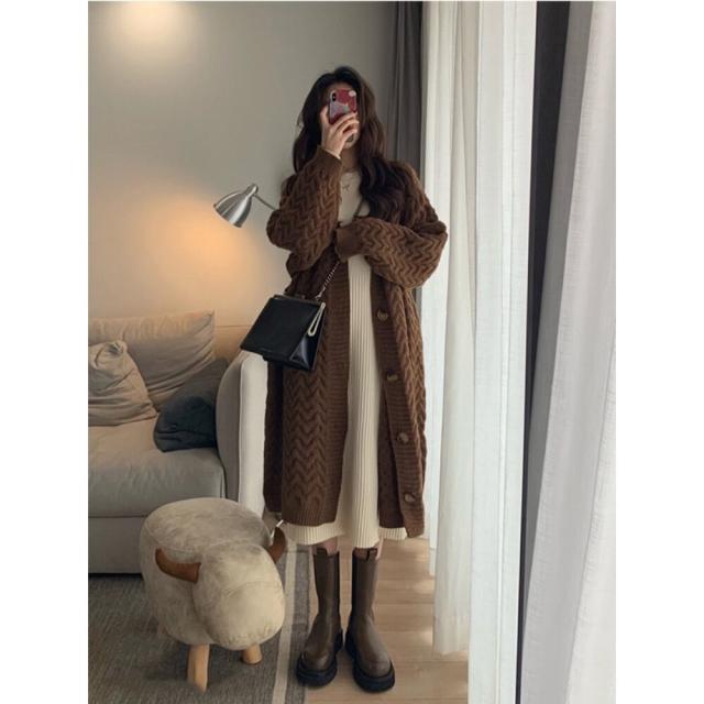 セットアップ ニットカーディガン ワンピース ロング丈 カーディガン ワンピース レディース 上下レディースセットアップ 秋 冬 セットアップ スーツ