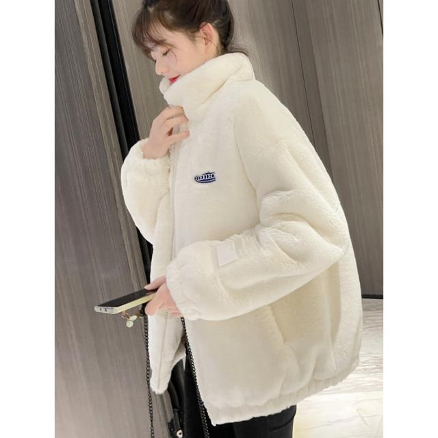 アウター ファーコート ボアコート ボアブルゾン ロゴ レディース 大きいサイズ レディース 韓国 ファーコート レディース アウター 秋 冬 カジュ