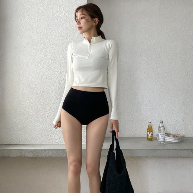水着 3点セット 韓国水着 体型カバー水着 長袖 40代 30代 20代 体型カバー ラッシュガード ぽっちゃり 無地 シンプル ママさん 上品デザイ