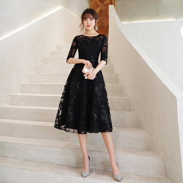 パーティードレス 結婚式 お呼ばれドレス 結婚式のお呼ばれ 20代 30代 40代 フォーマルドレス 袖あり 結婚式 ワンピース 黒 ロングワンピース 1