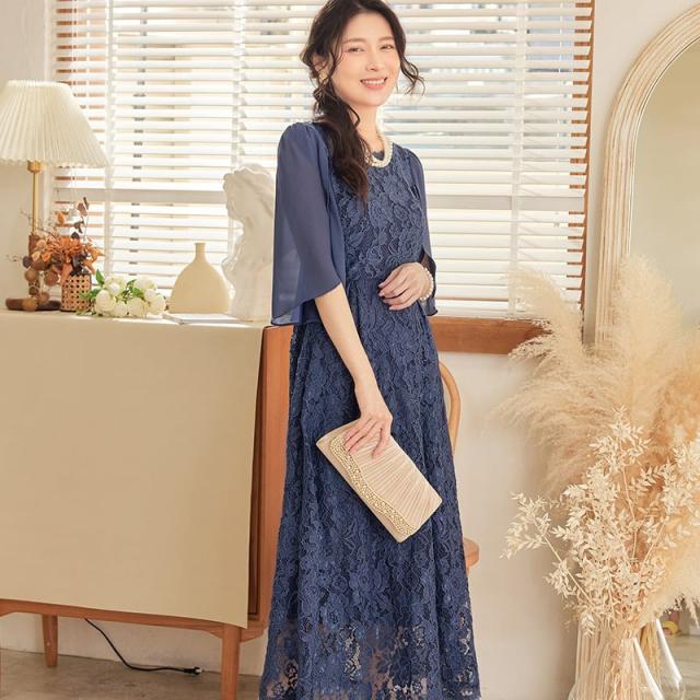 パーティードレス 結婚式 お呼ばれドレス 結婚式のお呼ばれ 20代 30代 40代 フォーマルドレス 袖あり 結婚式 ワンピース ロングワンピース パ 4