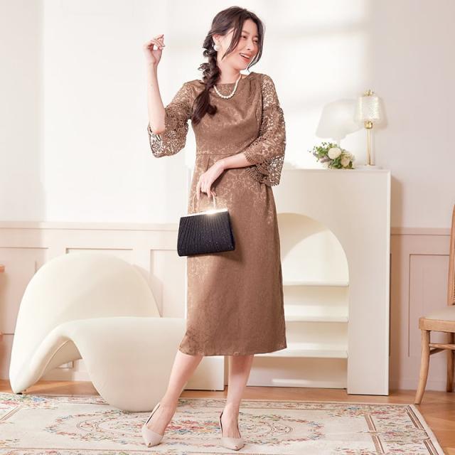パーティードレス 結婚式 お呼ばれドレス 結婚式のお呼ばれ 20代 30代 40代 フォーマルドレス 袖あり 結婚式 ワンピース 膝下丈 大きいサイズ