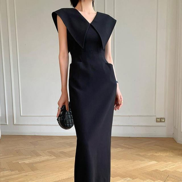 パーティードレス 結婚式 お呼ばれドレス 結婚式のお呼ばれ 20代 30代 40代 フォーマルドレス 結婚式 ワンピース ノースリーブ 黒 ロングワン 1