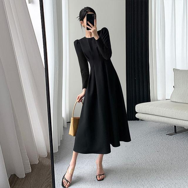 ワンピース 春 秋 冬 ロング マタニティ 無地 ロングワンピース フリーサイズ レディース ロング丈 長袖 韓国ワンピース プリーツワンピース グリ