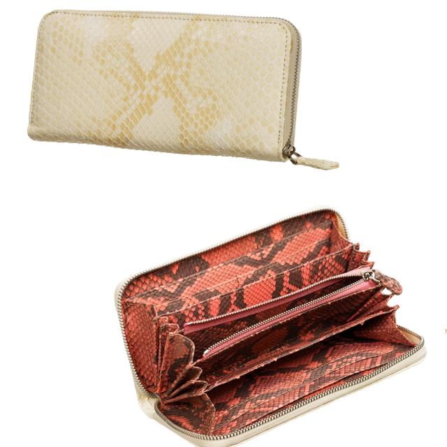 パイソン 長財布 アイボリー 無双 金運 本革 高級 エキゾチック ラウンドファスナー 大容量 メンズ レディース 蛇革 ギフト プレゼント