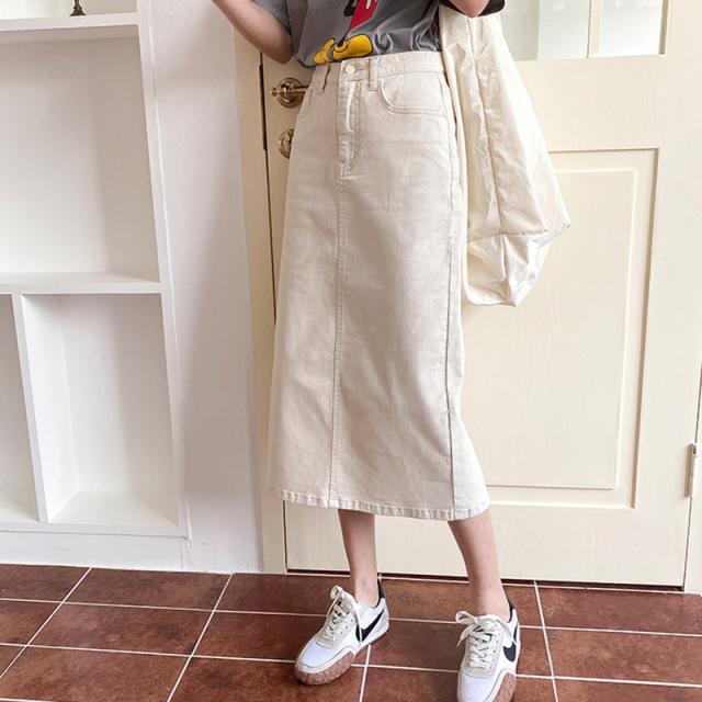 ハイウエスト ミドル丈  l  タイトスカート スリム 細身 ストレート 大人可愛い シンプル カジュアル おしゃれ 無地 春 夏 秋 10代 20代