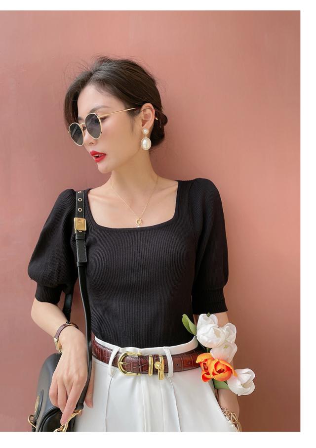 トップス ニットソー セーター l スクエアネック デニム ブルーデニム かわいい 大人可愛い きれいめ カジュアル おしゃれ お洒落 かっこいい 大