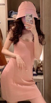 ニットノースリーブミニワンピース ワンピース ミニ丈 ノースリーブ l タイト 細身 きれいめ シンプル 無地 春 夏 10代 20代 40代 デート