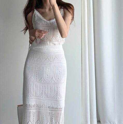 ニット編みセットアップ ニットスカート 膝下 l ミモレ丈 ロング