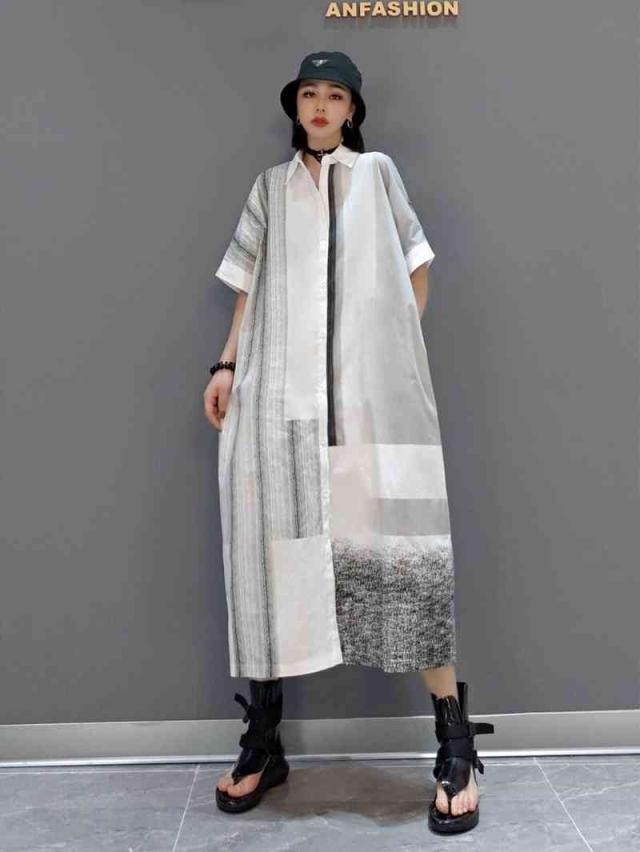 ワンピース シャツ シャツワンピース l バイカラー 配色 膝下 ミモレ丈 ロング ロング丈 袖あり 半袖 5分袖 五分袖 襟付き 綿 かわいい シン