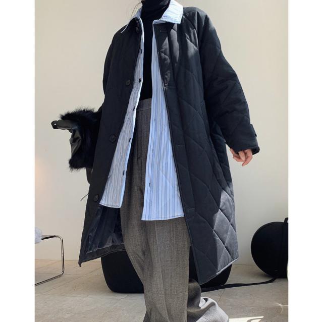 ロングコート　キルティングジャケット アウター ジャケット l カジュアルコーデ おしゃれ 秋 冬 レディース  フリーサイズ ブラウン ネイビー