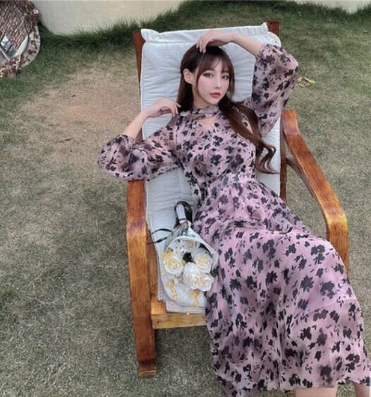 ワンピース ワンピドレス 膝下 ミモレ丈 l 半袖 パフスリーブ プチハイネック 切り替えデザイン ウエストマーク ハイウエスト かわいい 大人可愛い