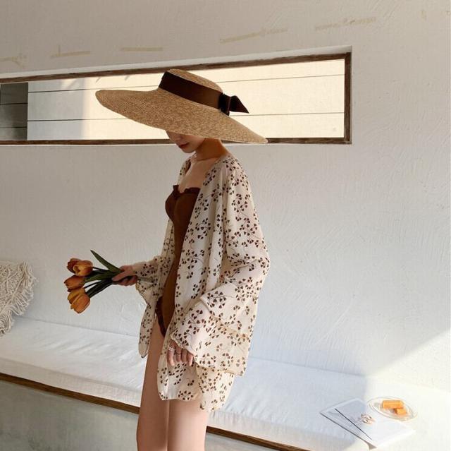 水着 2点セット ワンピース l フリル カーディガン スイムウェア 海