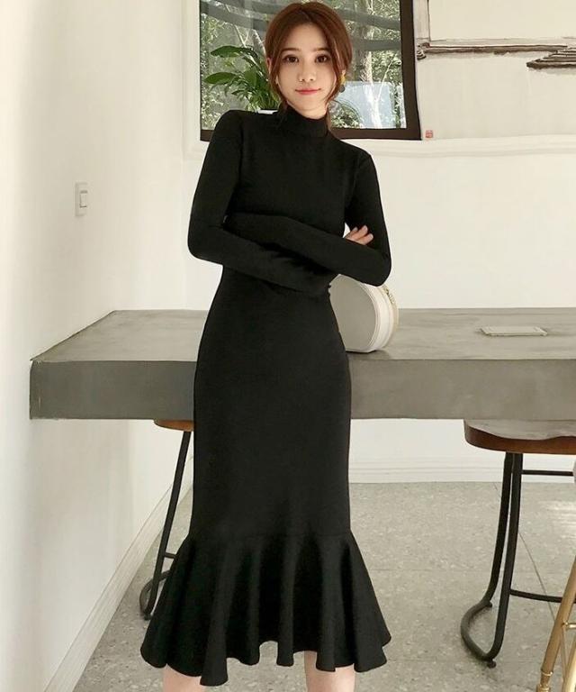 ワンピース フレアワンピース 膝下 l ミモレ丈 袖あり 長袖 半