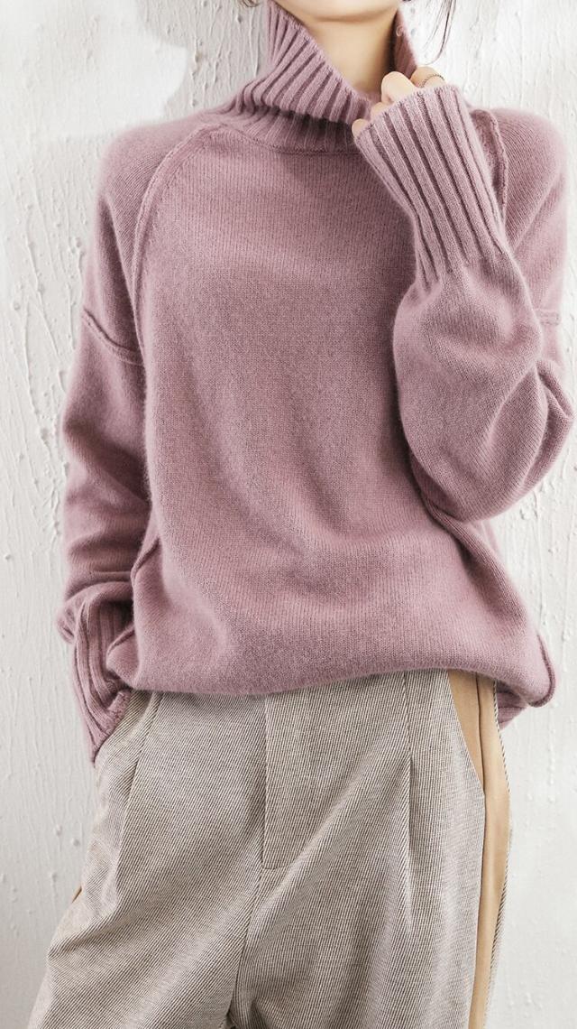 カシミヤ 長袖 ハイネック l ニット きれいめ シンプル 秋 冬 10代 20