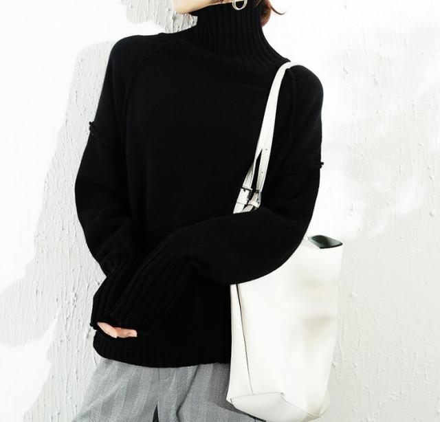 カシミヤ 長袖 ハイネック l ニット きれいめ シンプル 秋 冬 10代 20