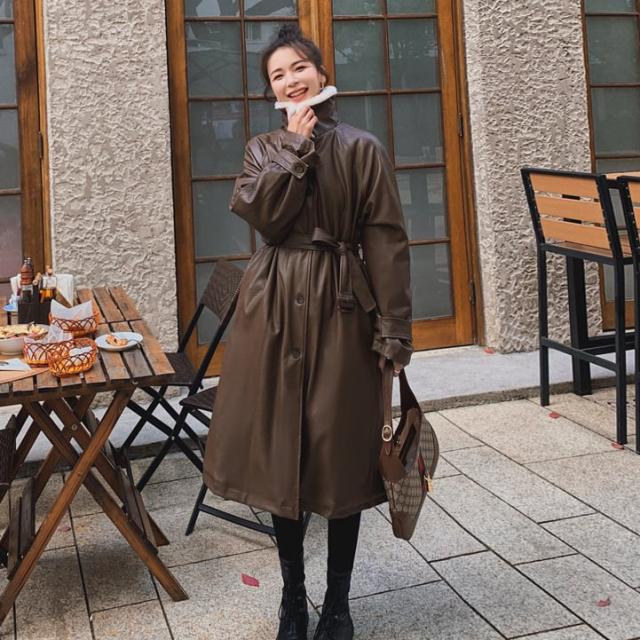 もこもこ レザーコート アウター l トレンチ コート レディース かっこいい フェイクレザー ボア スタンドカラー 襟 個性的 長袖 大人可愛い 茶