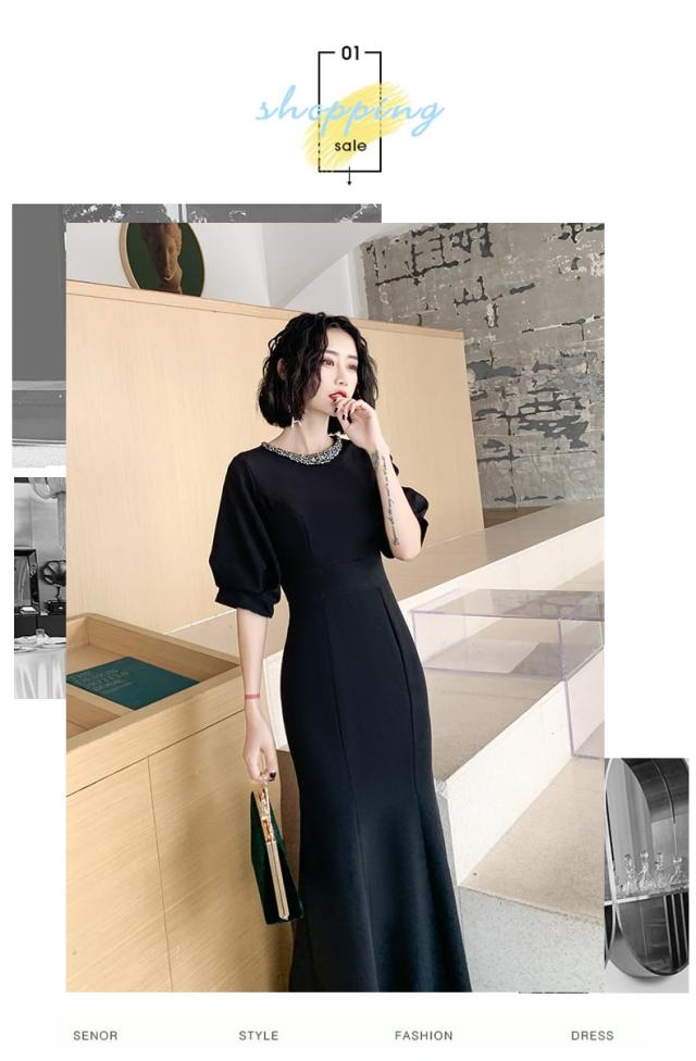 ドレス レディース パーティードレス l ロング マーメイドライン 細身 スリム 袖あり 半袖 Uネック シンプル シック モダン フェミニン ビジュ ドレス レディース パーティードレス l ロング マーメイドライン 細身