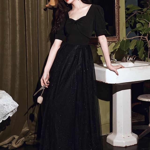 ドレス レディース パーティードレス l イブニングドレス カジュアル Aライン ロング チュール シフォン 透け感 シースルー 谷間 胸元 リボン