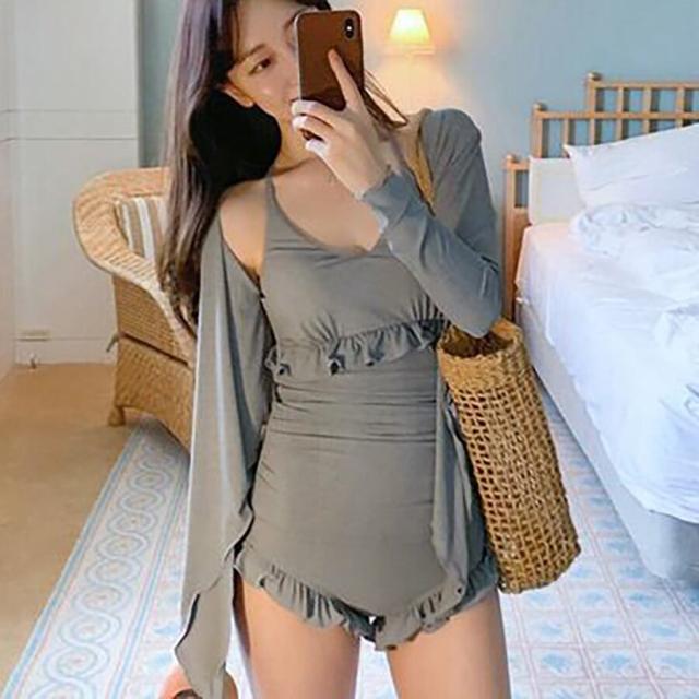 フリルモノキニ 水着 モノキニ l 羽織り ワンピース 体系カバー 二の腕カバー フリル セット ツーピース かわいい 大人可愛い きれいめ セクシー