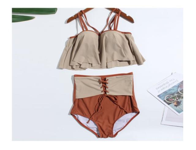 水着 レディース ビキニ タンキニ l おしゃれ バイカラー ハイウエスト