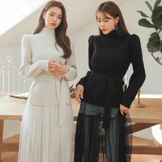 ウエストマークハイネックニット トップス セーター l 長袖 ハイネック ウエストマーク 大人可愛い シンプル カジュアル おしゃれ お洒落 大人可愛