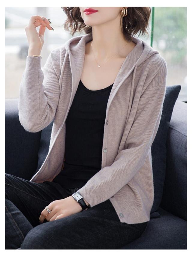 フード付き ニットカーディガン トップス l 袖あり 長袖 フード付き かわいい 大人可愛い きれいめ シンプル カジュアル 大人 おしゃれ お洒落