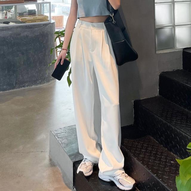 パンツ ボトムス 2タイプ l 通気性 ハイウエスト ワイド ストレート ロング ロング丈 薄手 ドレープ ゆったり ゆるだぼ ルーズ カジュアル シ