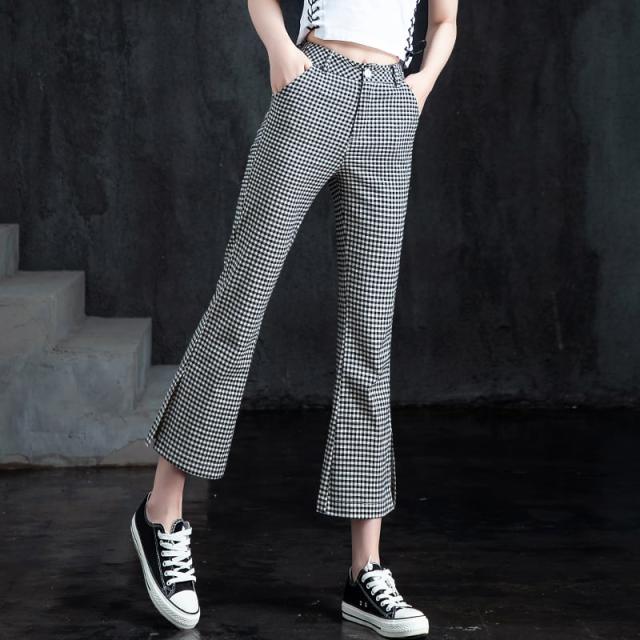 パンツ　サマーパンツ　薄め　チェック柄 着痩せ ハイウエスト l スリムフィット 伸縮性 透け感 シンプル おしゃれ お洒落 大人 上品 大人可愛い