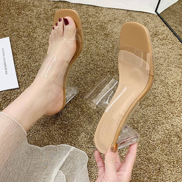 クリアサンダル サンダル レディースシューズ l ヒールサンダル ヒール ハイヒール 7cmヒール チャンキーヒール クリアヒール かわいい 大人可愛