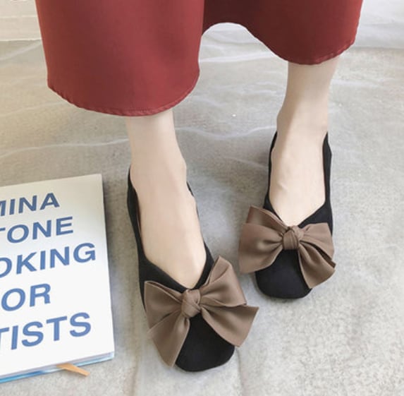 ダブルリボンフラットパンプス シューズ 靴 l パンプス レディースシューズ レディースパンプス スクエアトゥパンプス フラットシューズ フラット ス