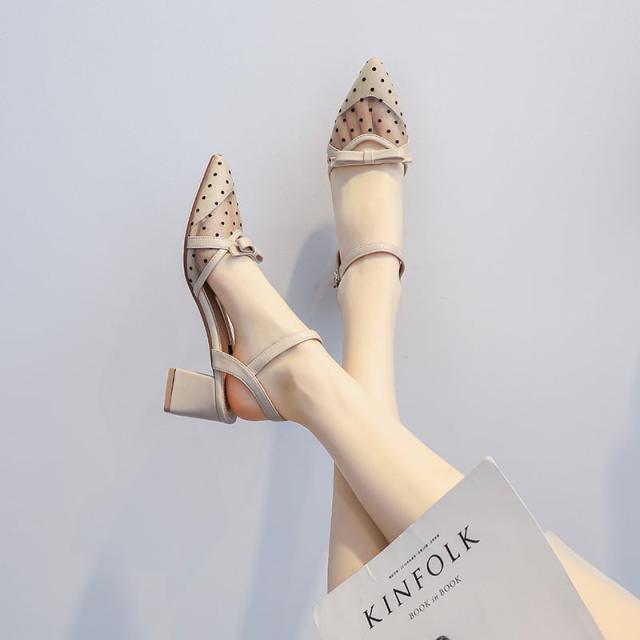 ポインテッドトゥサンダル シースルードット シューズ l レディースシューズ レディースサンダル ヒールサンダル ヒール ミドルヒール ポインテッドト