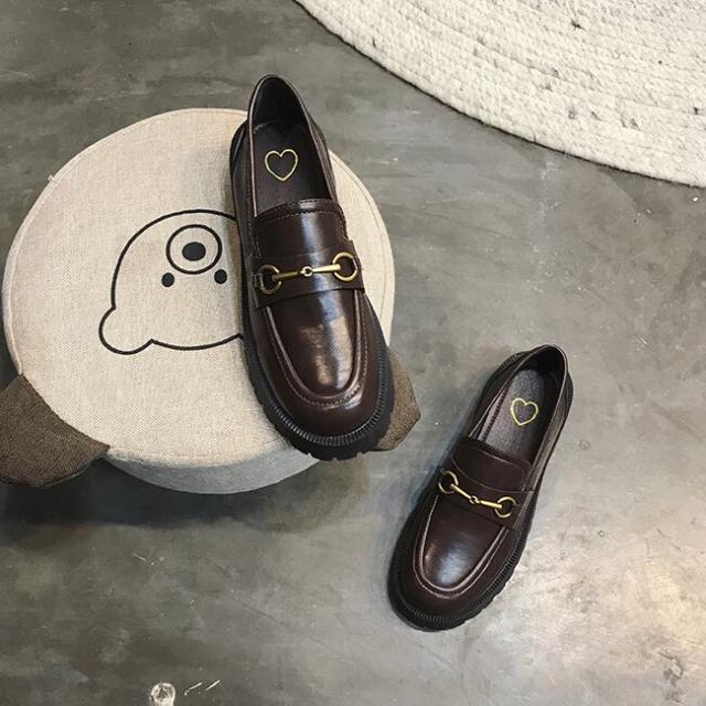 ビット付き ローヒール 厚底 l シューズ 靴 くつ クツ 4cmヒール 太