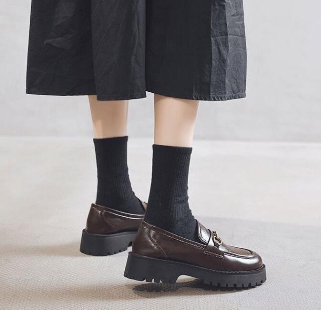 ビット付き ローヒール 厚底 l シューズ 靴 くつ クツ 4cmヒール 太