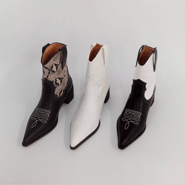 ブーツ ウエスタンブーツ レディースブーツ l ポインテッドトゥ 大人可愛い カジュアル おしゃれ お洒落 かっこいい レトロ 柄 春 秋 冬 10代