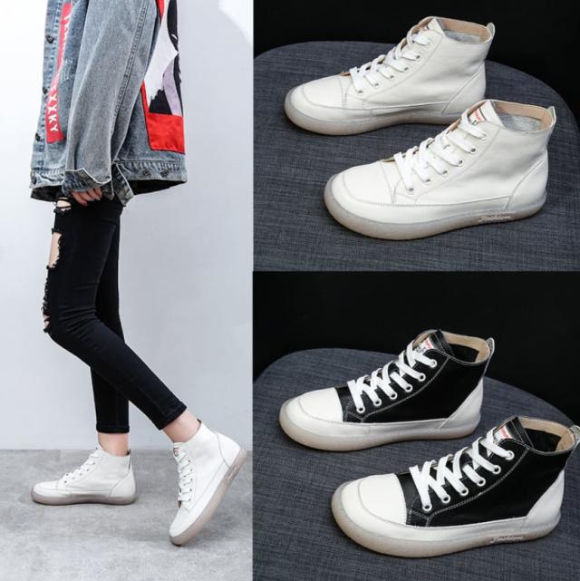 シューズ スニーカー ハイカット l 柔らかい レザー かわいい 大人可愛い シンプル カジュアル おしゃれ お洒落 かっこいい 無地 オールシーズン